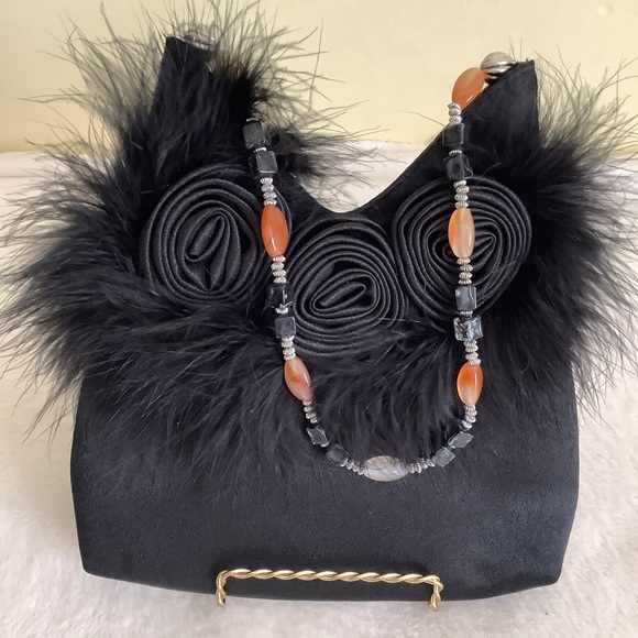 Bags | Nwot Satin Rosette Feather Formal Purse | Poshmark
